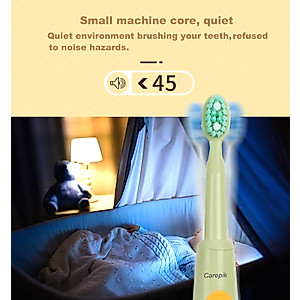 Carepik Kids Electric Toothbrush Set, Sonic Rechargeable Powered Toothbrush, Extra Soft Bristles, 2 Brush Replacement Heads, Cute Animal Cover, 3 Modes, Fun & Easy Cleaning for Age 3+ (Green)