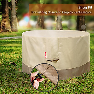 SheeChung Fire Pit Cover Round 44" D x 24" H Waterproof 600D Heavy Duty Patio Gas Fire Pit Cover Shelter Fits 40-44 Inch Outdoor Firepit Table Beige