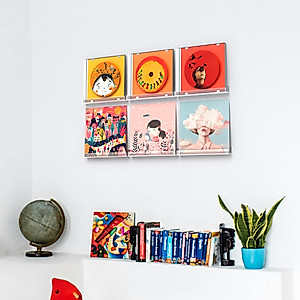 MINDEPOT Vinyl Record Holder Wall Mount, 6 Pack 12 inch Clear Album Music Book Display Shelf for Home Decoration Kids Room Wall Art