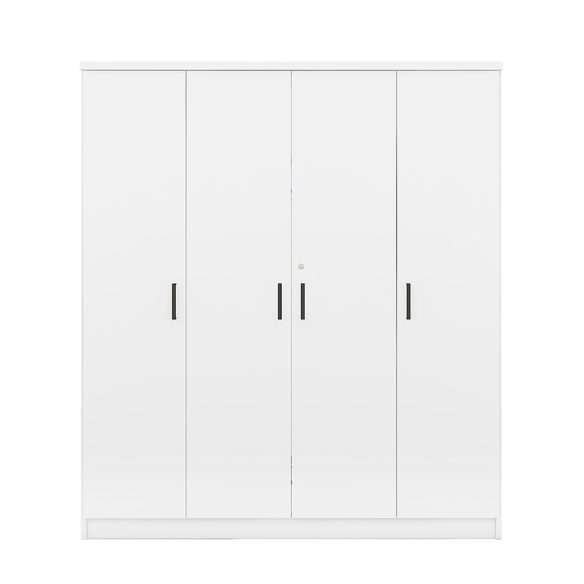 4 Door Wardrobe Armoire Closet with Storage Shelevs Freestanding Wardrobe Cabinet with One Drawer and Hanging Rod Clothes Cabinet Organizer for Bedroom, 59.2" L x 19.2" W x 67.9" H (White)