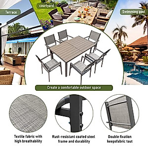 Rankok 7 Piece Patio Dining Set Outdoor Furniture Set with Weather Resistant Table and 6 Stackable Textilene Chairs for Garden, Yard, Garden and Poolside (Gray)