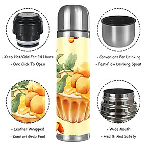 Stainless Steel Leather Vacuum Insulated Mug Mango Thermos Water Bottle for Hot and Cold Drinks Kids Adults 16 Oz