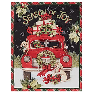 Springs Creative Christmas Season of Joy Puppies 36" Panel Red, Fabric by The Yard