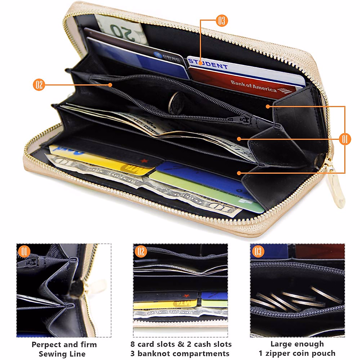 MIRMARU Women’s Holographic 3D Long Clutch Wallet Zipper Closure Card Slots Zippered Coin Pouch (186, FLAMINGO-02)