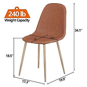 SUPER DEAL Kitchen Chairs Set of 2 Modern PU Leather Cushion Seat Mid Century Dining Chairs Side Chairs with Heavy Duty Wood Legs for Living Room Dining Room, Brown