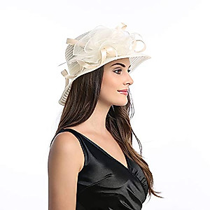 DT DANTIYA Women's Derby Dress Floral Tea Party Wedding Bucket Hat Church Cloche Hat Bowler Hats Beige