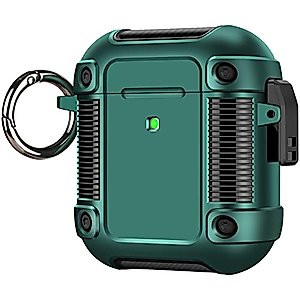 for AirPods 2nd Generation Case, Airpods Case with Secure Lock Clip Keychain for Men Women, AirPods 1&2 Cover Rugged Full Body Shockproof Hard Shell Protective Cases for Apple AirPods 2nd/1st-Green