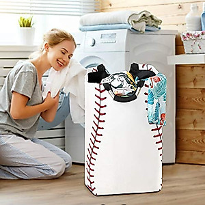 22.7"(H) Collapsible Laundry Hamper Baseball Print Laundry Basket Organizer Large with Handle Foldable Clothes Hamper