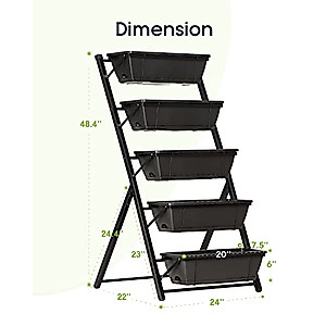 KING BIRD 4ft Vertical Raised Garden Bed 5 Tiers Planter Box Freestanding Garden Planter Outdoor and Indoor with Removable Tray for Growing Vegetables Herbs Flowers on Patio Balcony Black