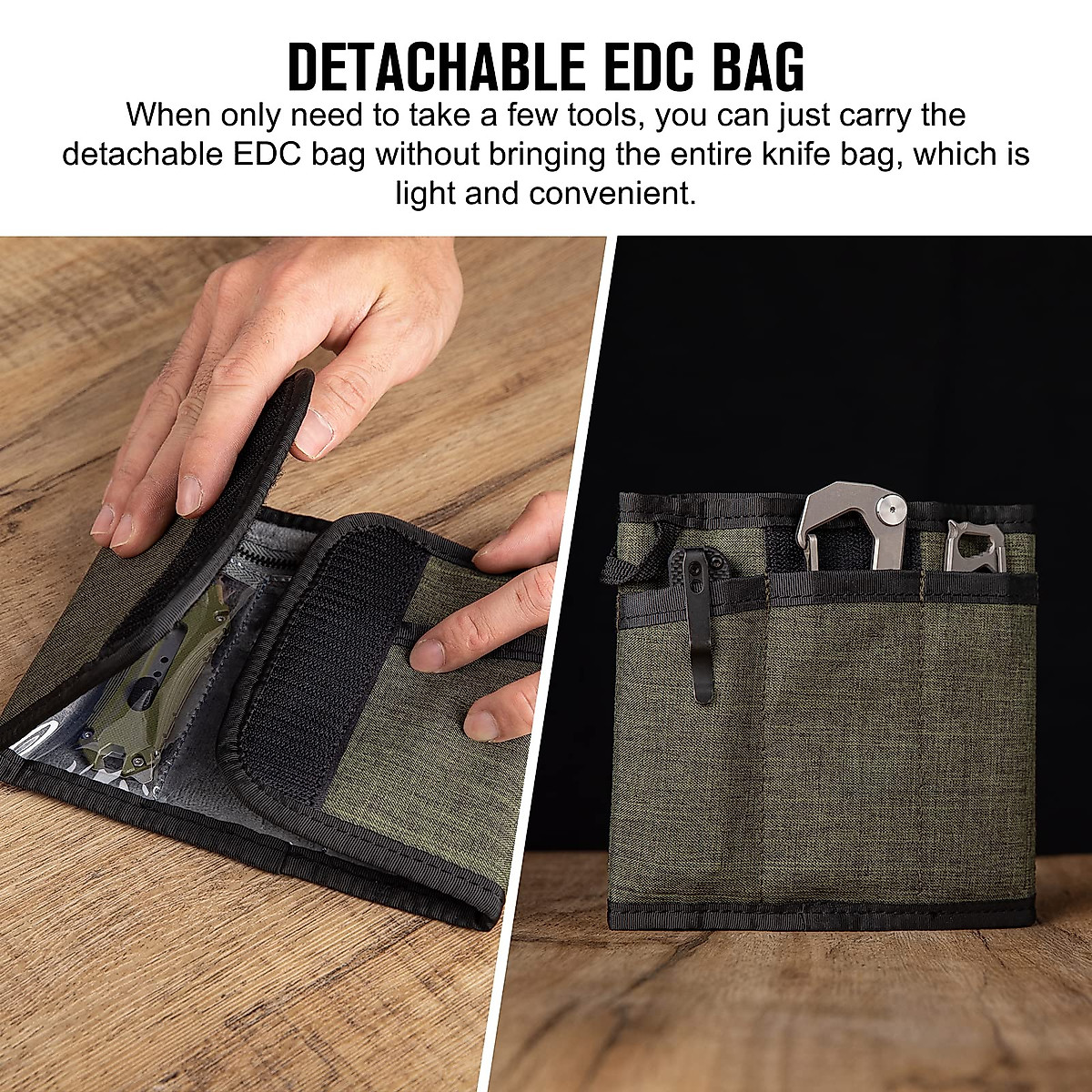 OLIGHT Exploit Multifunctional Knifebag, EDC Display Storage Bag with Detachable Pouch, Double-Layer Large-Capacity Organizer with 20 Slots for Pocket Flashlights and EDC Tools (ODG)