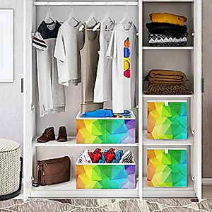 DOMIKING Rainbow Mosaic Branches Storage Bins for Gifts Foldable Cuboid Shelf Baskets with Sturdy Handle Linen Closet Organizers Boxes for Closet Shelves Bedroom