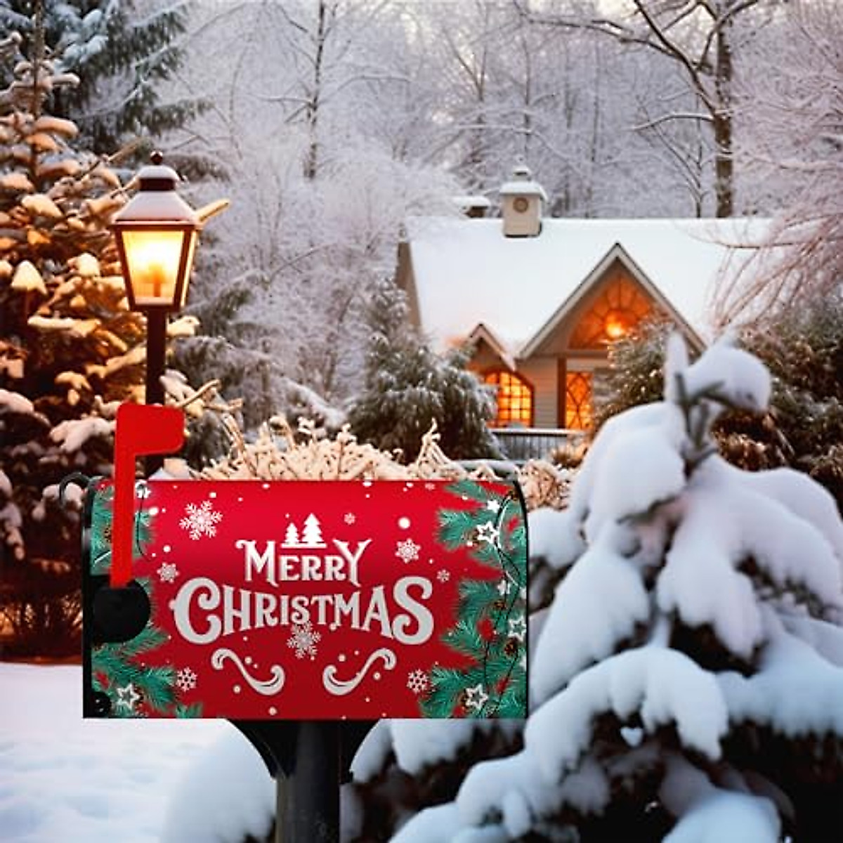 Dacawin Merry Christmas Mailbox Cover Xmas Trees Magnetic Mailbox Covers Poinsettia Winter Snowflake Letter Post Box Cover Standard Size 21 * 18 Inch Christmas Yard Home New Year Holiday Decorative