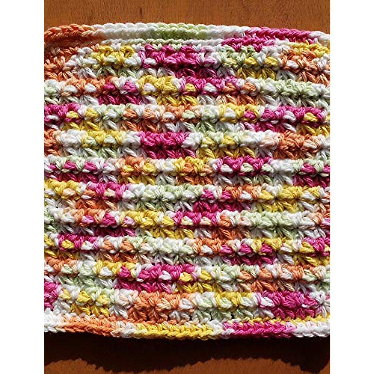 Handmade crochet washcloths, dishcloths * thick and dense* 100% cotton set of 4 (Ovr rainbow, dark pink, coral and yellow colors)