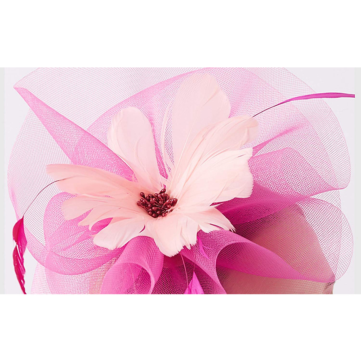 Oridoor Women Organza Fascinator Church Kentucky Derby Hat Floral Tea Party Wedding Hat Rose, 003C Rose And Pink