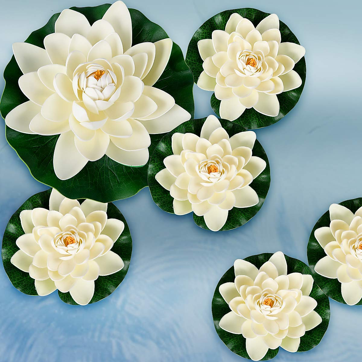 AZEX Linyida Artificial Floating Foam Lotus Flowers,Artificial Water Lily Pads, Lotus Lilies Pad Ornaments for Patio Koi Pond Pool Aquarium Home Garden(6PCS Ivory)