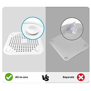 TIONTURE 2 Pack Shower Drain Square Hair Catcher Shower Drain with Suction Cup Hair Stopper for Shower Drain Bathroom Hair Catcher for Bathtub Filter Shower Drain Protection Flat Strainer (Grey White)