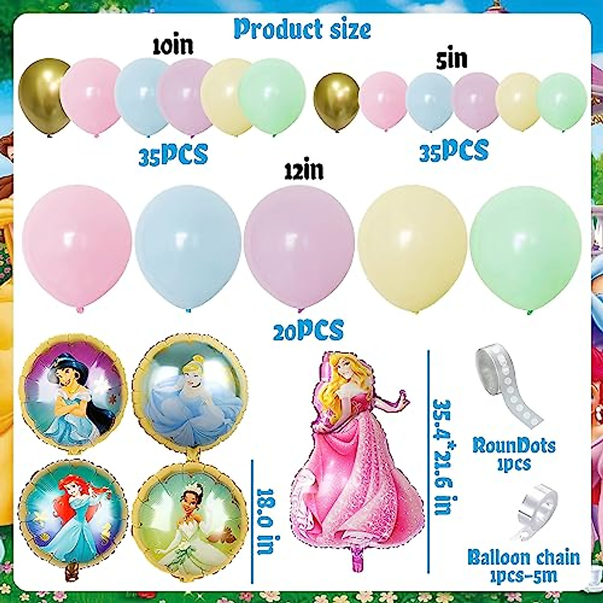 251 Pcs Princess Birthday Decorations, Princess Birthday Party Supplies Include Happy Birthday Banner, Hanging Swirls, Cake Topper, Cupcake Toppers, Backdop, Tablecloth, Balloons, Stickers, Princess Plates, Napkins, Knife, Fork and Spoon for Princess Birt