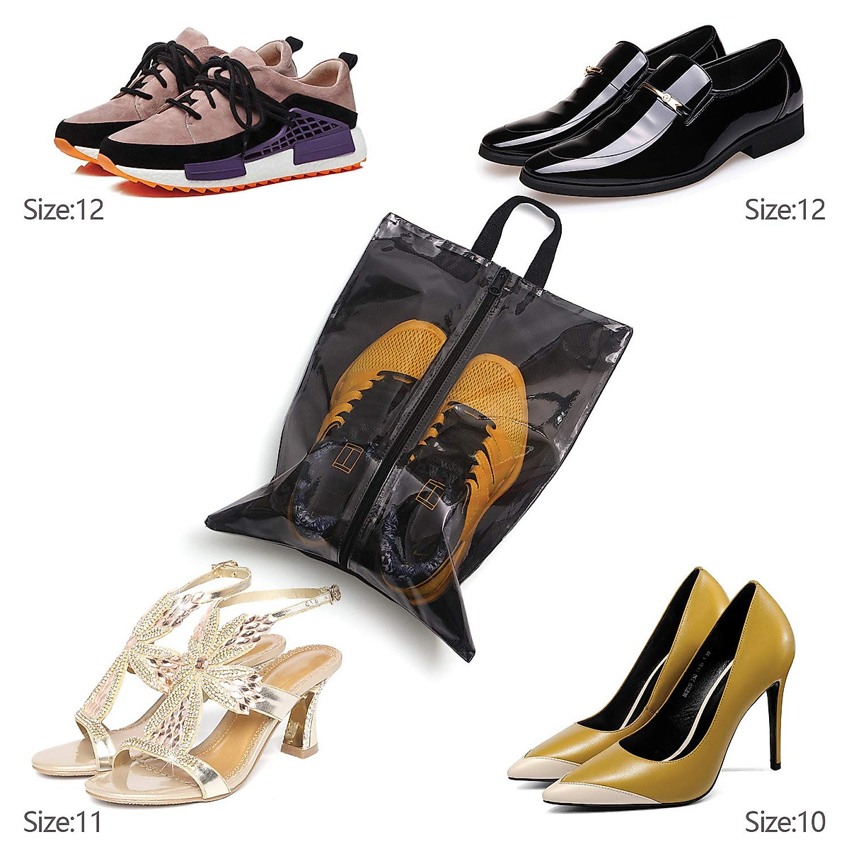 Set of 5 Transparent Large Travel Packing Organizer Clear Shoe Bags for Men and Women, Storage Cubes Pouch for Accessories Suitcase Luggage