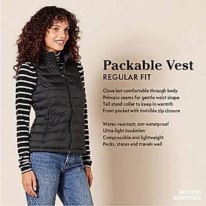 Amazon Essentials Women's Lightweight Water-Resistant Packable Puffer Vest, Black, Large