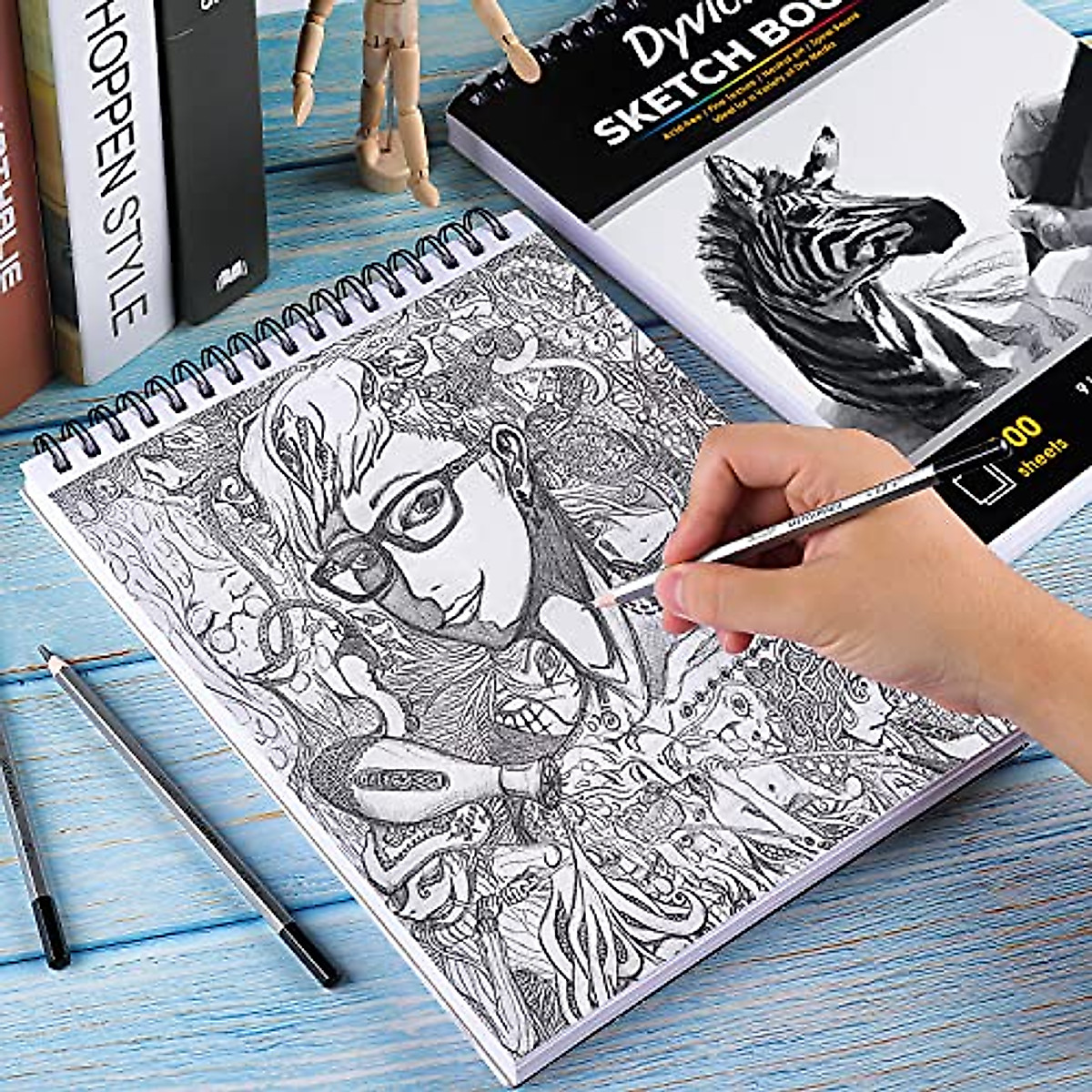 Dyvicl Sketch Pad 9"x12" Sketch Book Set, Pack of 2, 100 Sheets Each(68 lb/100gsm), Spiral Bound Acid Free Drawing Paper for Graphite Pencil, Colored Pencil, Charcoal, Soft Pastel