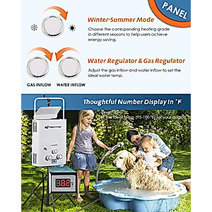 Hapyvergo 7L Portable Propane Gas Water Heater 1.85 GPM Outdoor Tankless Instant Hot Water Heater With Digital Display For Shower RV Camping Cabin Boat Barn