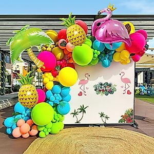 Flamingo Tropical Balloon Garland kit Hot Pink Teal Orange Mylar Pineapple Palm Ballloon arch For Summer Beach Hawaiian Luau Aloha Birthday Baby Shower Party Decorations