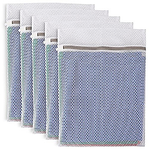 HAOBAOBEI Mesh Laundry Bags for Delicates, 16"x20" 5 Pack Durable Washing Machine Wash Bag, Travel Laundry Bags Mesh Wash Bags for Laundry, Blouse, Stocking, Bra, lingerie, Garment, Clothes (White, M)