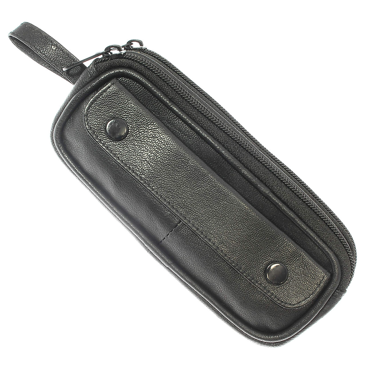 Soft Black Goat Leather Double Spectacle Glasses Case with Belt Loops/Key Ring Loop