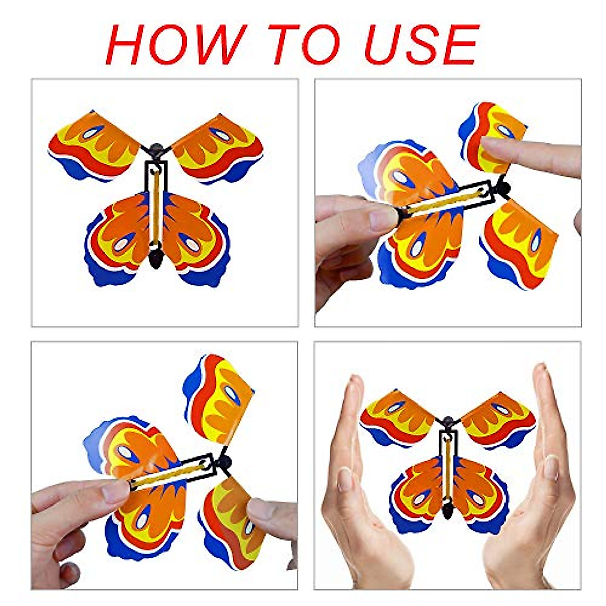 Shyflpopo 18Pcs Magic Flying Butterfly Wind Up Butterfly Flutter Flyers Butterflies Rubber Band Powered for Surprise Wedding Birthday Gift Party Playing Classic Novelty Gag Toy