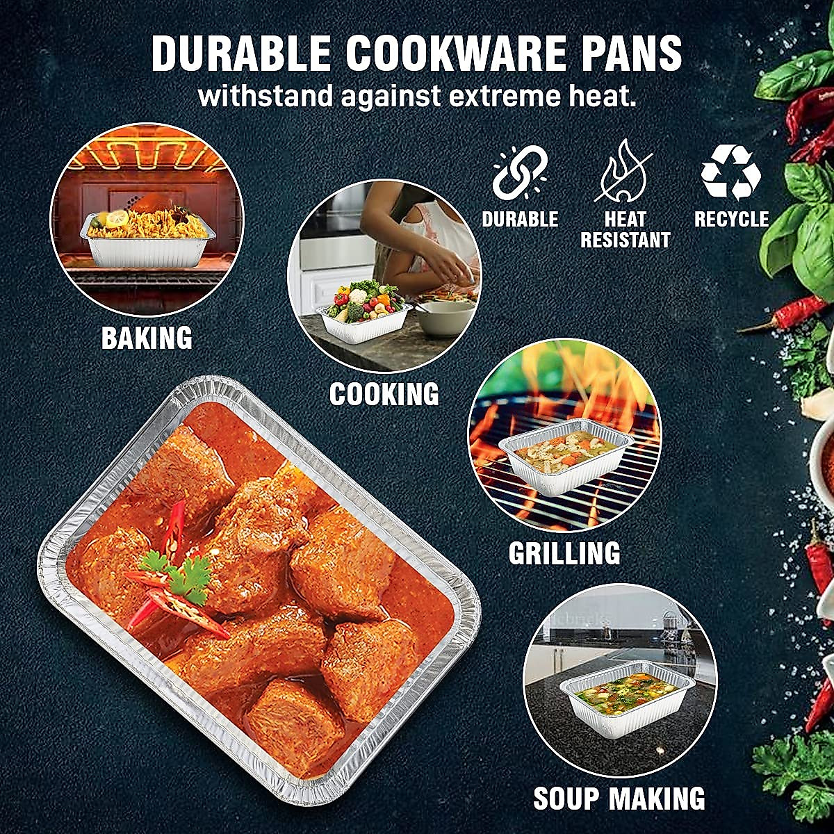 Diplastible Oblong Disposable Aluminum Pans with Lids - 20 Pack - 8.5 x 6 x 2.5 in 5-lb Pan with Foil Covers Perfect for Baking Cooking Food and Storage Container