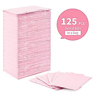 Annhua Dental Bib Polyback Towel Waterproof Patient Bibs Measuring Paper Napkins for Dental Clinic, Tattoo Piercing, Feeding, Soft and Fluid Resistant - 13'' x 18" - Pink (125)