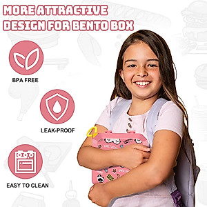 Itslife Bento Lunch Box for Kids, 3-5 Compartment with Leak Proof, 35oz Lunch Containers for Toddler, Dishwasher Safe, BPA Free, Ideal Portion 10 Designs for Kids School Gift(Pink Panda)