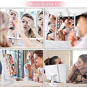DIOZO Makeup Mirror with Lights, Makeup 21 LED Vanity Mirror, Lighted Up Mirror with Touch Screen Switch, 180 Degree Rotation, Dual Power Supply, Portable White Trifold Mirror