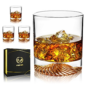 YUFDA Whiskey Glasses Set of 4, 10 oz Mountain Whiskey Glasses Luxury Gift Box, Heavy Bottom Bourbon Glasses for Scotch for Bar, Party, Wedding Gift For Men Father