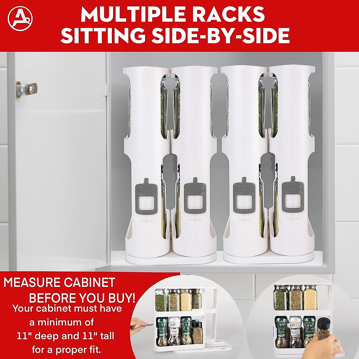 Multi functional Pull-and-Rotate spice Organizer for drawer, Countertop, Garage Storage rack Spice Rack for Cabinet, Makeup Organizer for Jars, Bottles, Medicine (White)