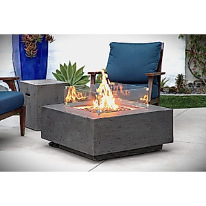 AMS Creations | Albany Square Natural Gas Outdoor Fire Pit Table | Concrete GFRC Fire Pit Table | with SS Burner, Canvas Cover, SS Lid, Lava Rock, and Wind Guard Included (Fuel Type: Natural Gas)