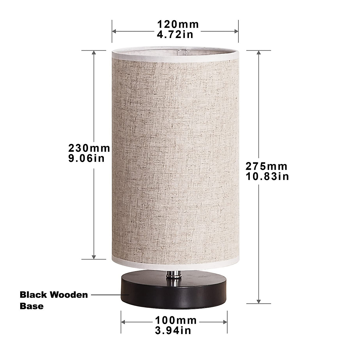 lifeholder Table Lamp, Bedside Nightstand Lamp, Simple Desk Lamp, Fabric Wooden Table Lamp for Bedroom Living Room Office Study, Cylinder Black Base