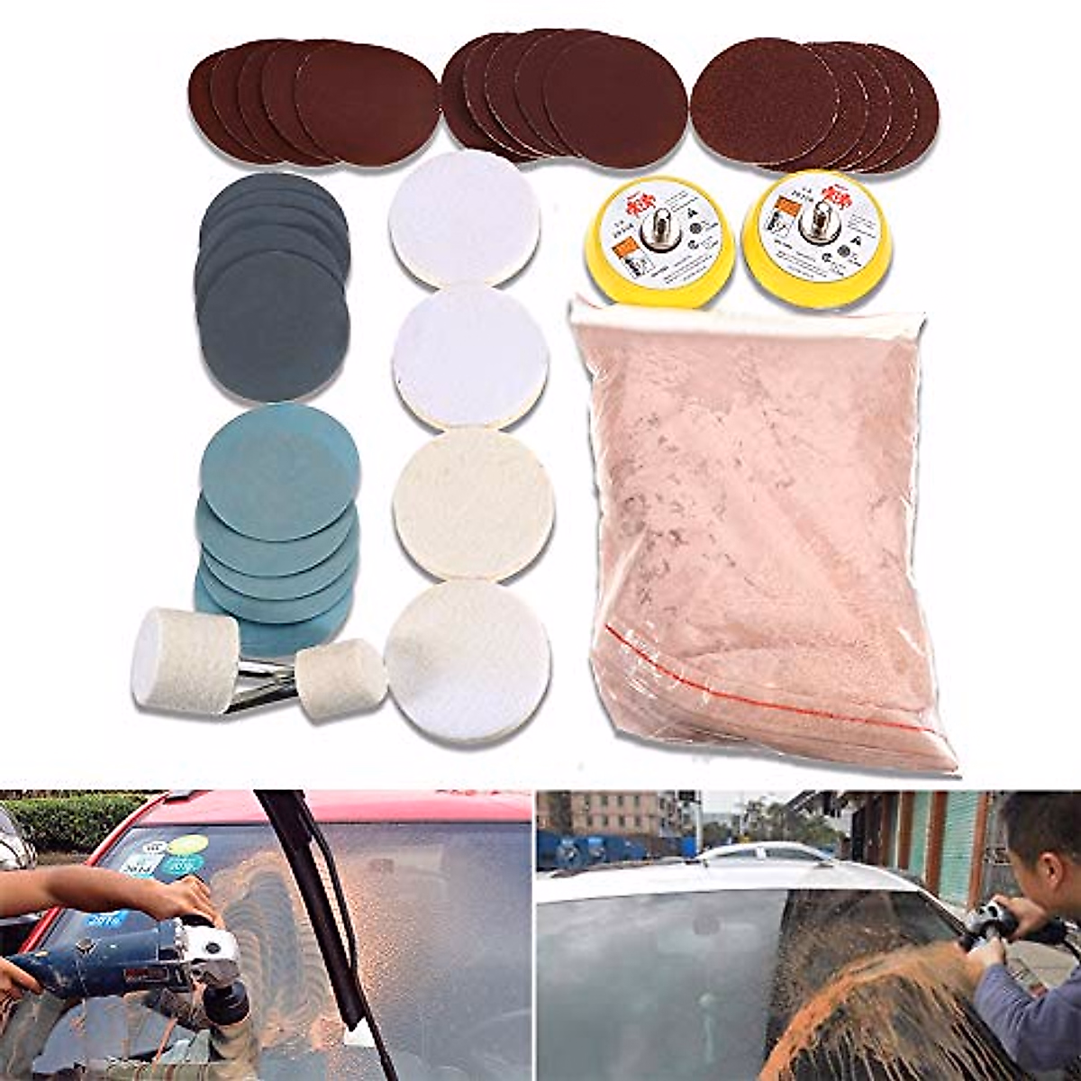 34Pcs/Set Glass Polishing Kit, Deep Scratch Remover | Multifunctional Cerium Oxide Polishing Powder Polishing Pad And Wheel for Window Repair
