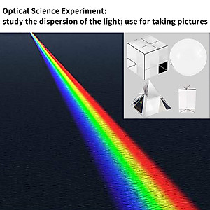 Prism Set, 4 Pack K9 Optical Crystal Photography Prism Set, Include 55mm Crystal Ball, 50mm Crystal Cube, 50mm Triangular Prism, 60mm Optical Pyramid, Gift Box for Teaching, Science, Photography, Play