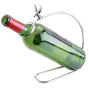 Rigeli Regent Silverplated Wire Wine Bottle Stand with Lacquer, with Stag Head Motif Metal Wine Rack Freestanding Tabletop Bottle Holder Geometric Design for Table Top Rack,Perfect Wine Holder