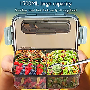 MINIQ Bento box adult lunch box,lunch box kids,1500ML for lunch,Microwave & Dishwasher & Freezer Safe, BPA Free (BLACK)