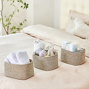 R RUNKA Small Cotton Rope Storage Basket Set of 3-11"x7"x7" Perfect Woven Baskets for Storage, Ideal Storage Baskets for Organizing Toys, Towels, and More - Baskets for Shelves and Home Decor（Beige）