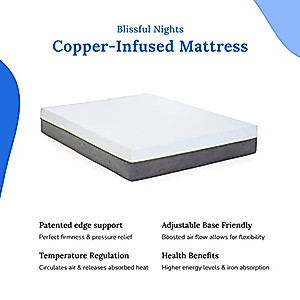 Blissful Nights 12 Inch California Split King Copper Infused Cool Memory Foam Mattress Developed for Adjustable Bed Bases with Medium Firm Feel Support and CertiPUR-US Certified