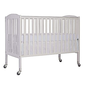Dream On Me Folding Full Size Convenience Crib In White, Two Adjustable Mattress Height Positions, Comes With Heavy Duty Locking Wheels, Flat Folding Crib