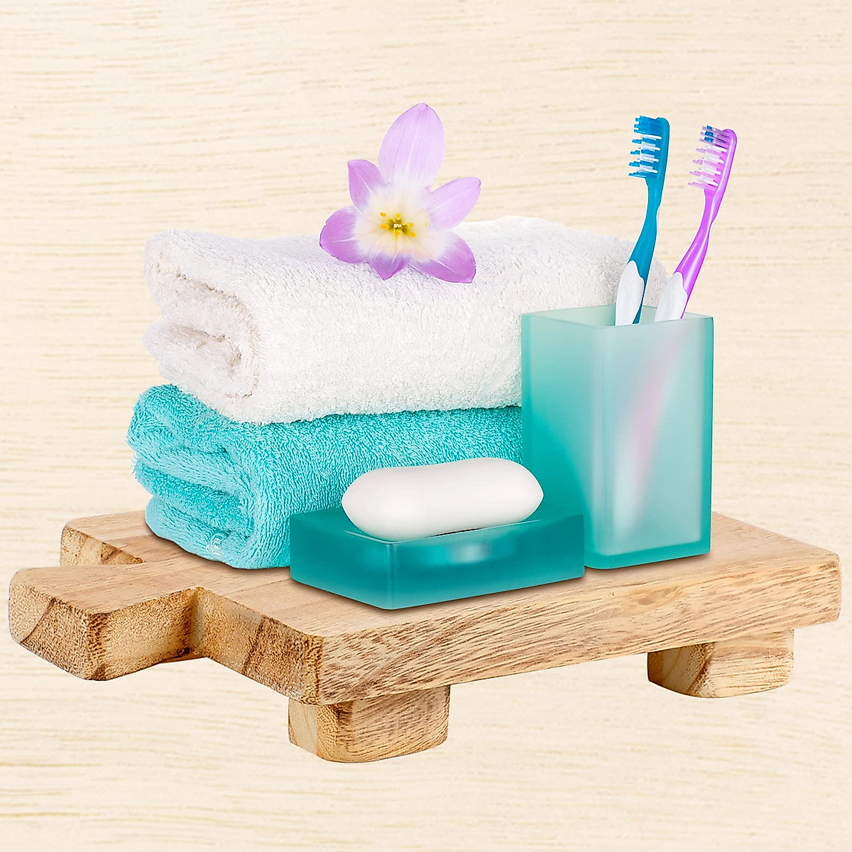 Wood Pedestal Stand Riser Wood Footed Tray for Bathroom Home Kitchen Wooden Soap Holder for Bottles Plant Makeup Tissues Candles Guest Jewelry Soap(Elegant Color, 1.57 x 6 x 11 Inch)