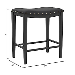 KATDANS Black Bar Stools Set of 2 Counter Height 24 Inches Backless Barstools for Kitchen Counter Modern Saddle Stools Velvet Nailhead Upholstered Stools, KS718PBK, 2Pcs
