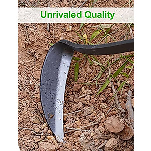 Japanese Weeding Sickle Hoe, 17" Gardening Hand Weeder Nejiri Kama Blade Tool Digging and Cutting Weed Remover, High-Carbon Steel One-Piece Molding with Hard Wood Handle, Very Sharp Edge Quick Work