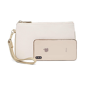 Daisy Rose Zip Wristlet Phone Clutch-RFID Blocking protection Wallet - Cream