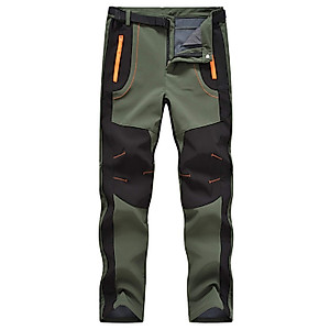 Rdruko Men's Snow Ski Pants Waterproof Insulated Winter Outdoor Hiking Fleece Pants with Belt(Army Green, US M)