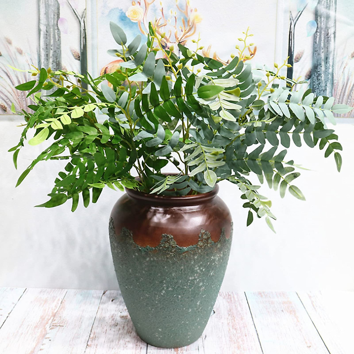 RIFNY Artificial Plants, Artificial Locust Tree Leaves 20.5 inch 3 Pack of Fake Green Shrubs Artificial Leaf, Faux Indoor Outdoor Greening for Home Garden Balcony Window Décor